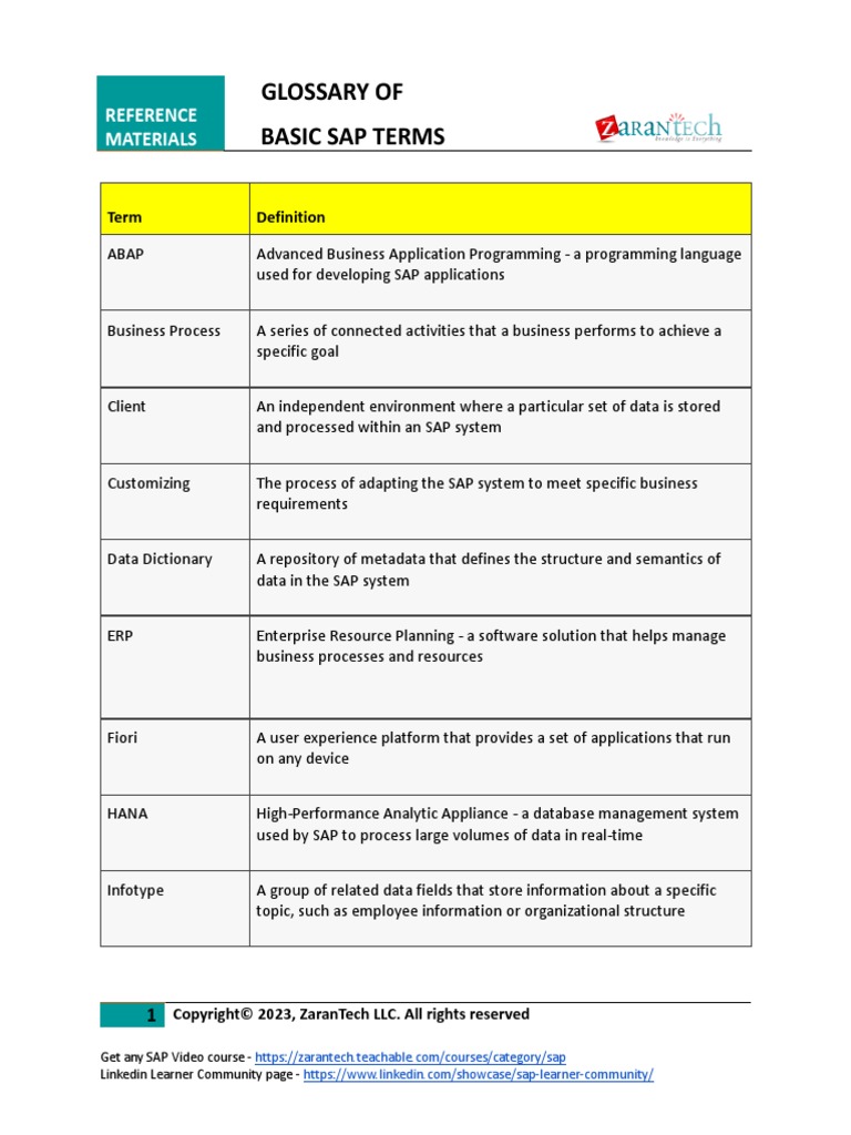 Glossary Of Sap Terms Pdf Enterprise Resource Planning Service Oriented Architecture