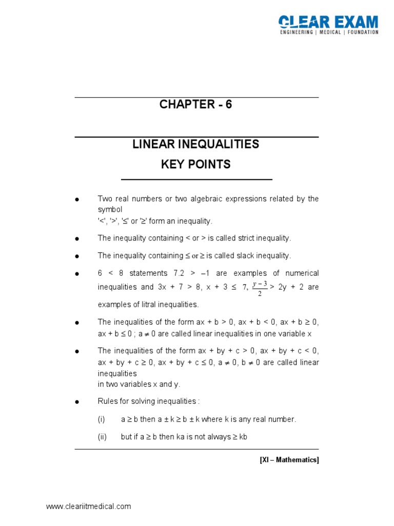 Linear Inequalities | PDF | Inequality (Mathematics) | Variable ... Linear Inequalities | PDF | Inequality (Mathematics) | Variable ...