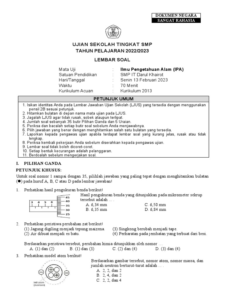 Soal Ujian IPA SMP 2022/2023 | PDF