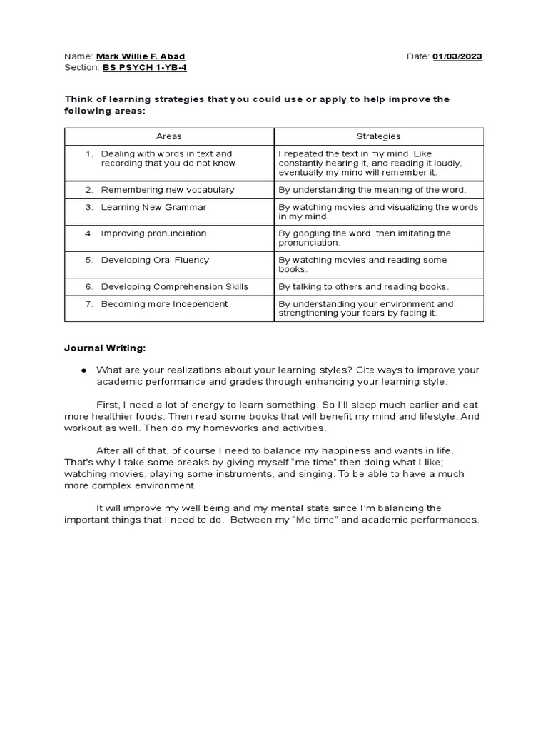 WEEK 5 Discovering Your Learning Styles - Abad | PDF WEEK 5 Discovering Your Learning Styles - Abad | PDF