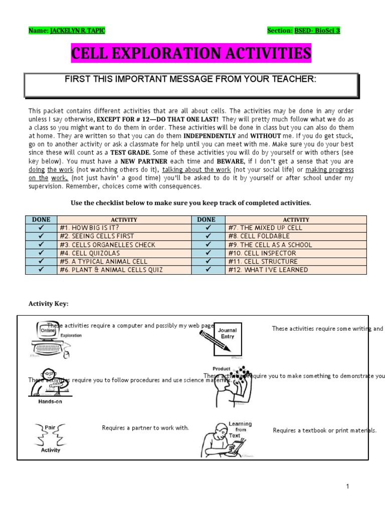 Cell Exploration Activities Guide | PDF | Endoplasmic Reticulum | Cell ...
