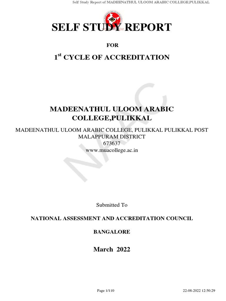 Self Study Report: Madeenathul Uloom Arabic College | PDF | Curriculum | Teachers