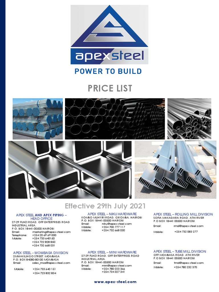Apex Steel 2021 Pricelist 29-07-2021 Amended Version 4 | PDF | Iron | Steel