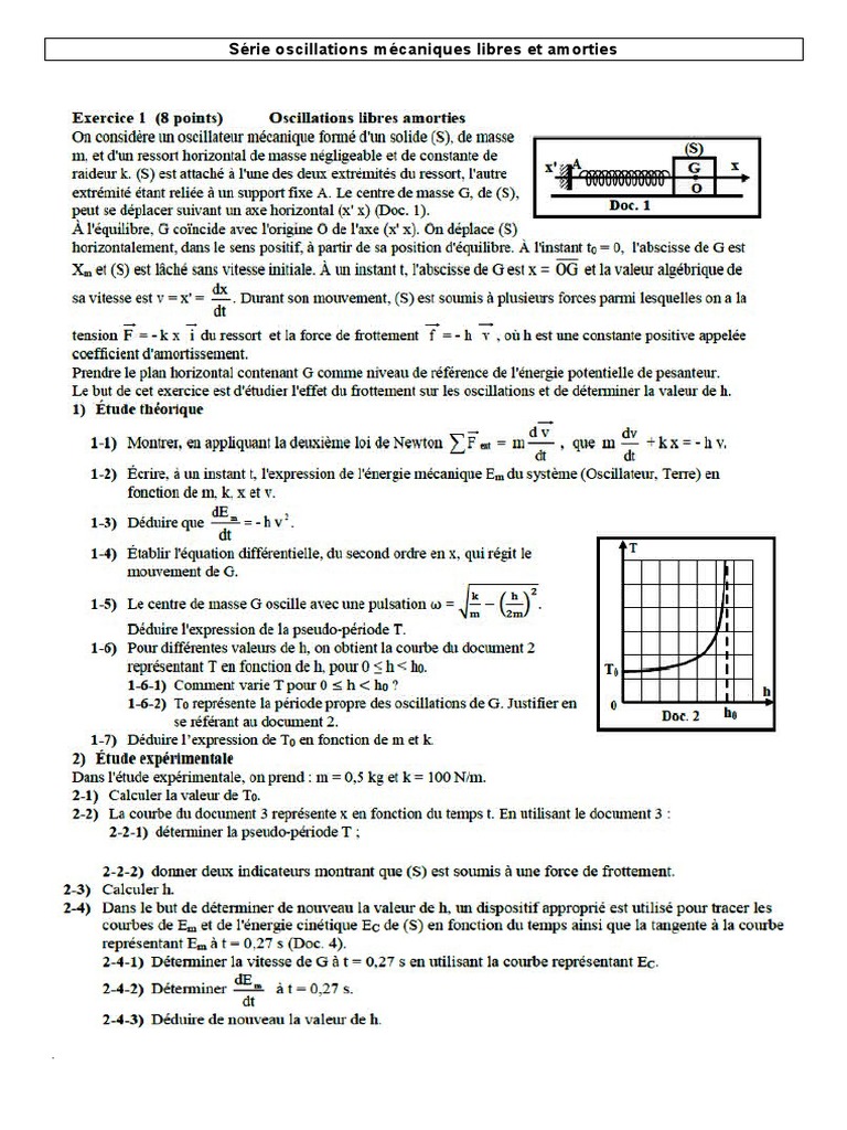 Série Oscillations Mécaniques Libres Et Amorties | PDF | Sciences et ...