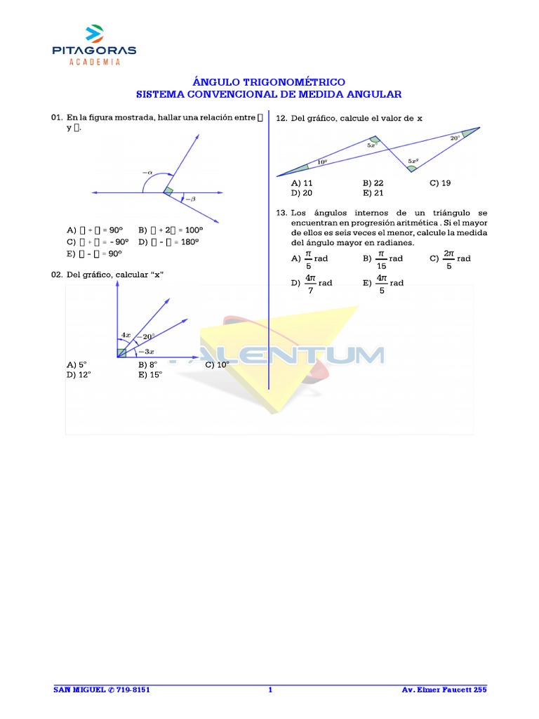 Ángulo Trigonométrico - Sistema Convencional de Medida Angular | PDF ...