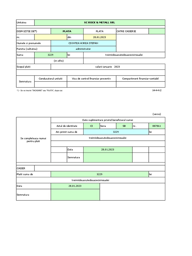 Model de - Dispozitie de Plata Sau Incasare | PDF