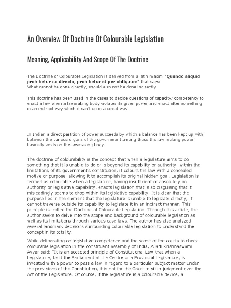 Legal Scholars: Colorable Legislation | PDF