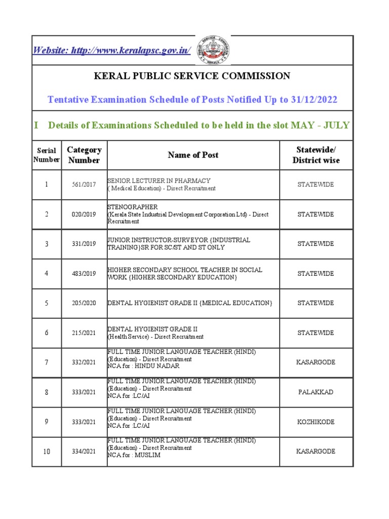 Exam Program Tentative Examination Schedule | PDF