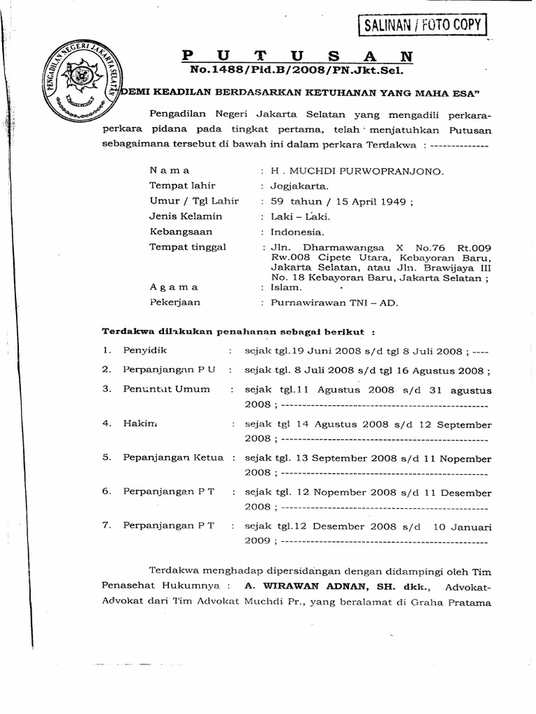 Putusan PN Muchdi PR | PDF Putusan PN Muchdi PR | PDF