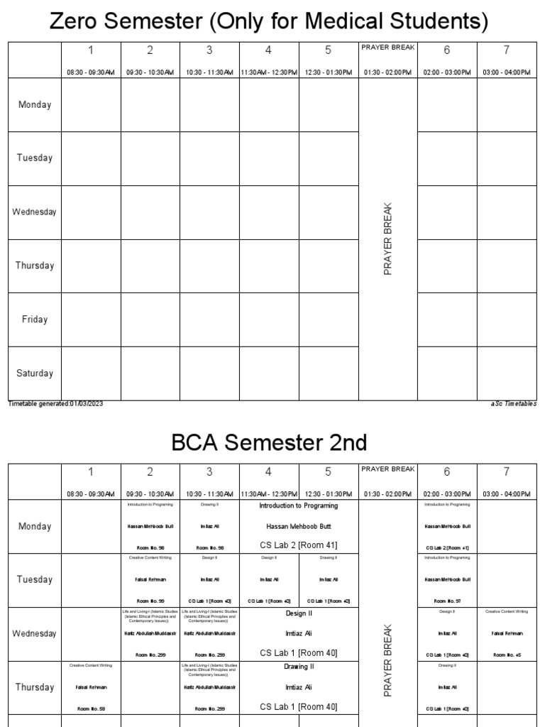 Class Wise Time Table W.E.F 1-March-2023 | PDF | Academic Term | Computing