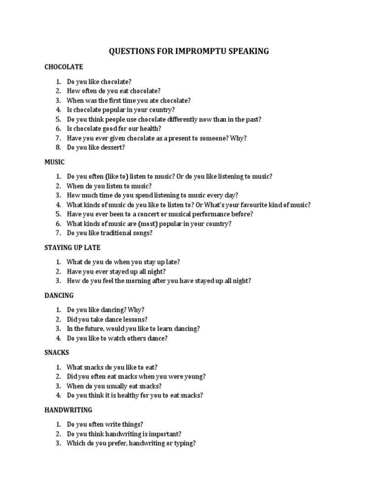 Impromptu Speaking Questions Guide | PDF | Geography