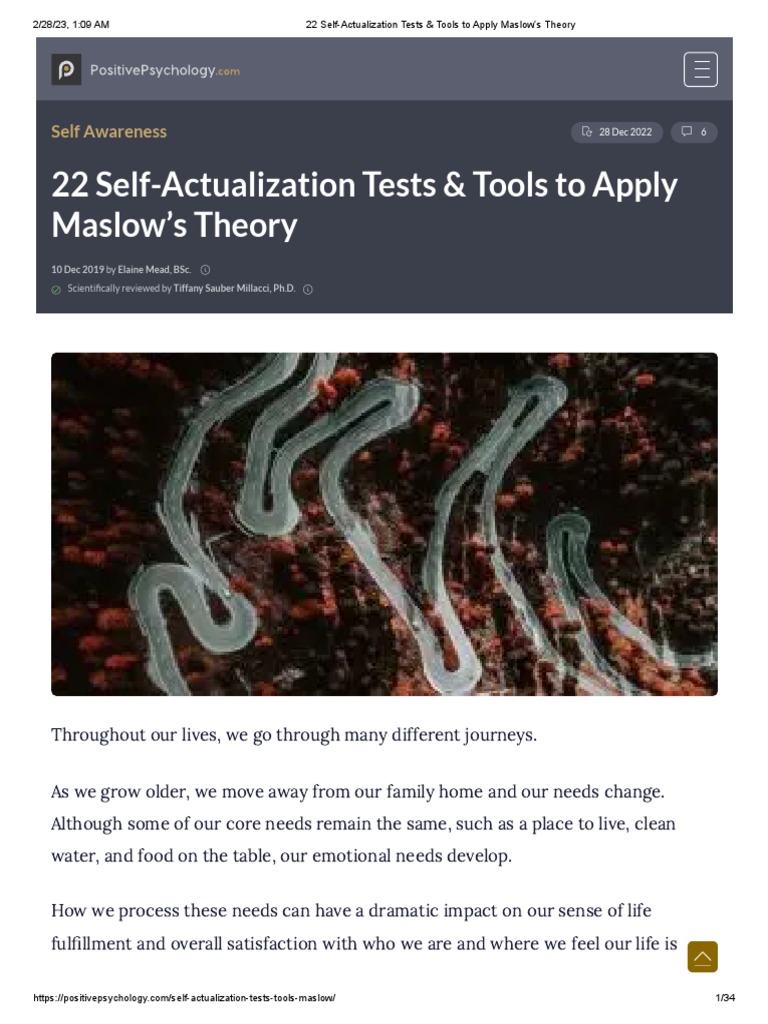 22 Self-Actualization Tests & Tools To Apply Maslow's Theory | PDF ...