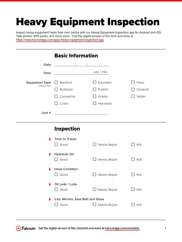 Machinery Inspection Checklist | PDF | Heavy Equipment | Vehicles