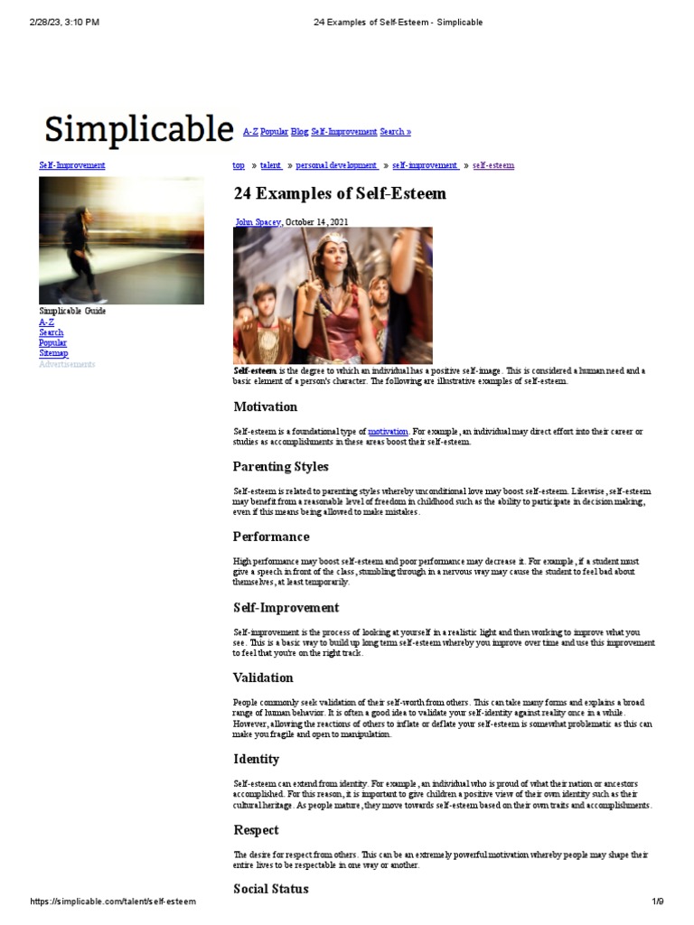 24 Examples of Self-Esteem - Simplicable | PDF | Self Esteem | Leadership