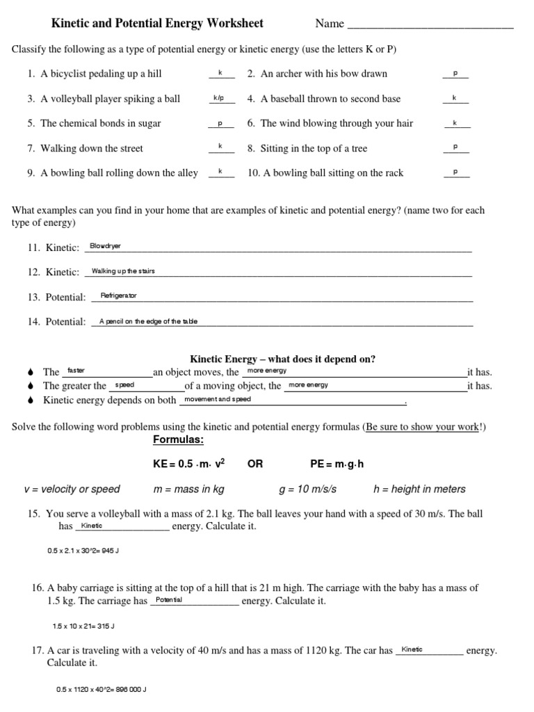 Energy Worksheet for Students | PDF | Kinetic Energy | Potential Energy