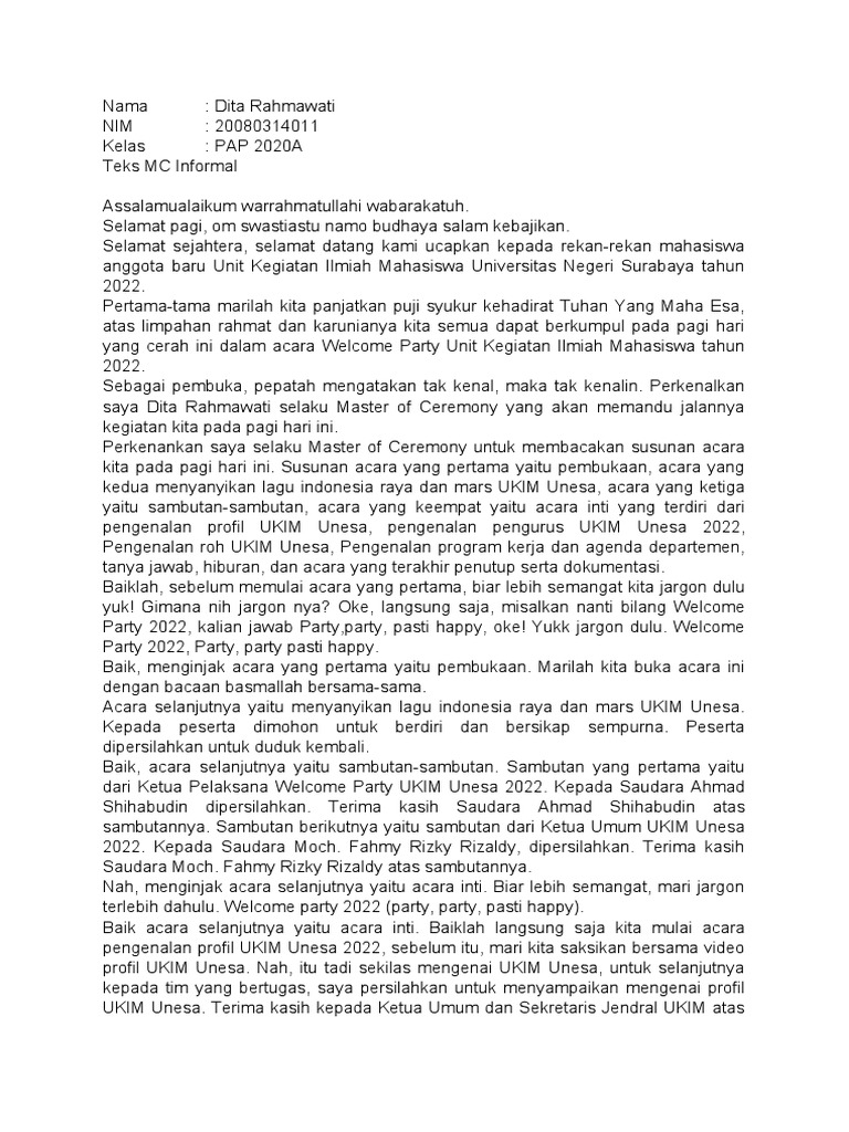 Teks MC Informal | PDF | Karier & Perkembangan