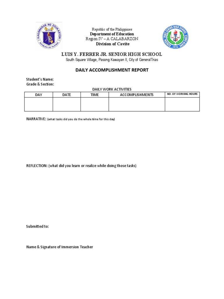 Daily Accomplishment Report Template | PDF
