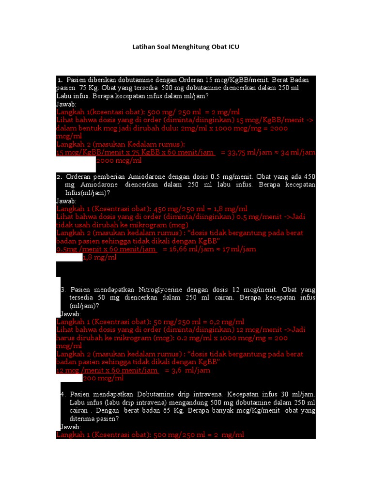 Latihan Soal Menghitung Obat ICU | PDF