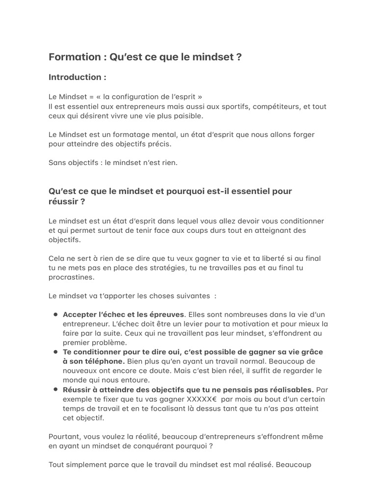 Comprendre et Développer son Mindset | PDF