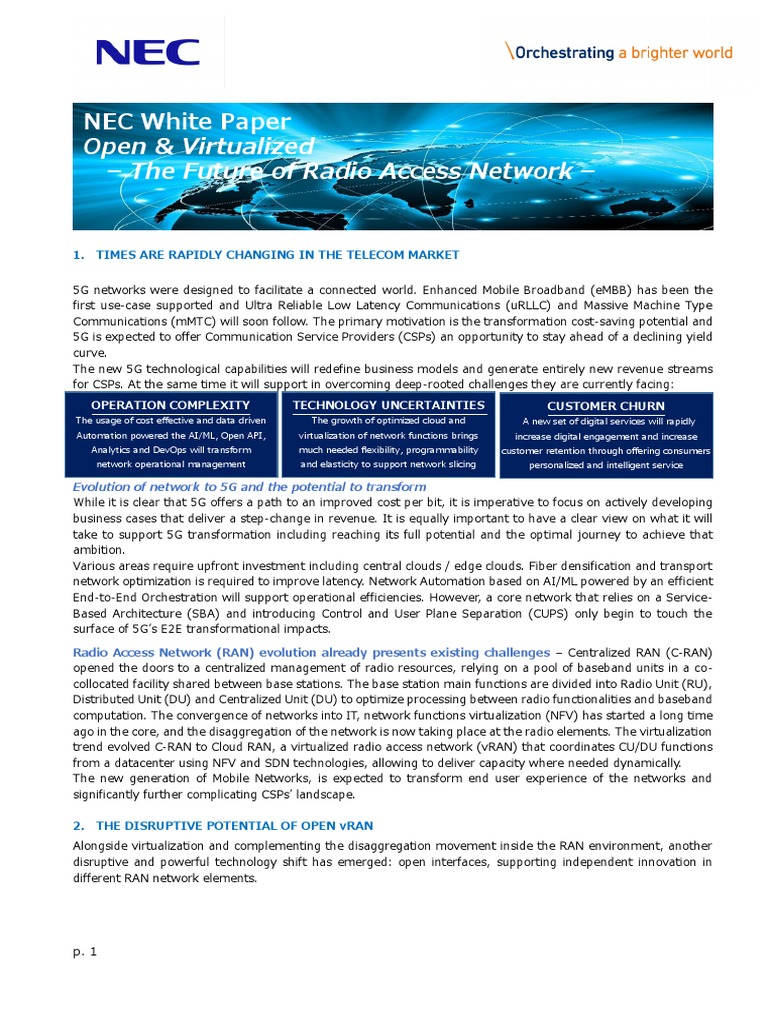 NEC 5G Open vRAN White Paper Flyer Rev1 | PDF | Cloud Computing | Computer Networking