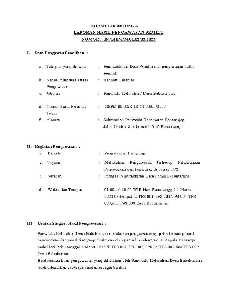19 LHP Uji Petik PKD Desa Babakansari - 01!03!23 | PDF