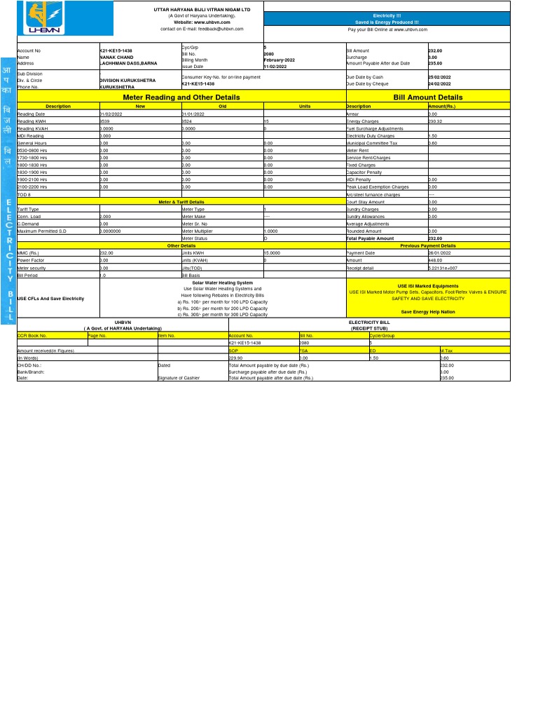 Bill | PDF | Electrical Engineering | Physical Quantities