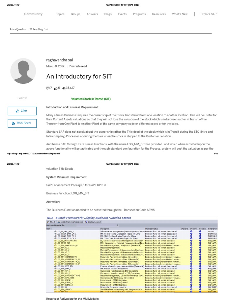 SAP Valuated Stock in Transit (SIT) | PDF | Goods | Supply Chain Management