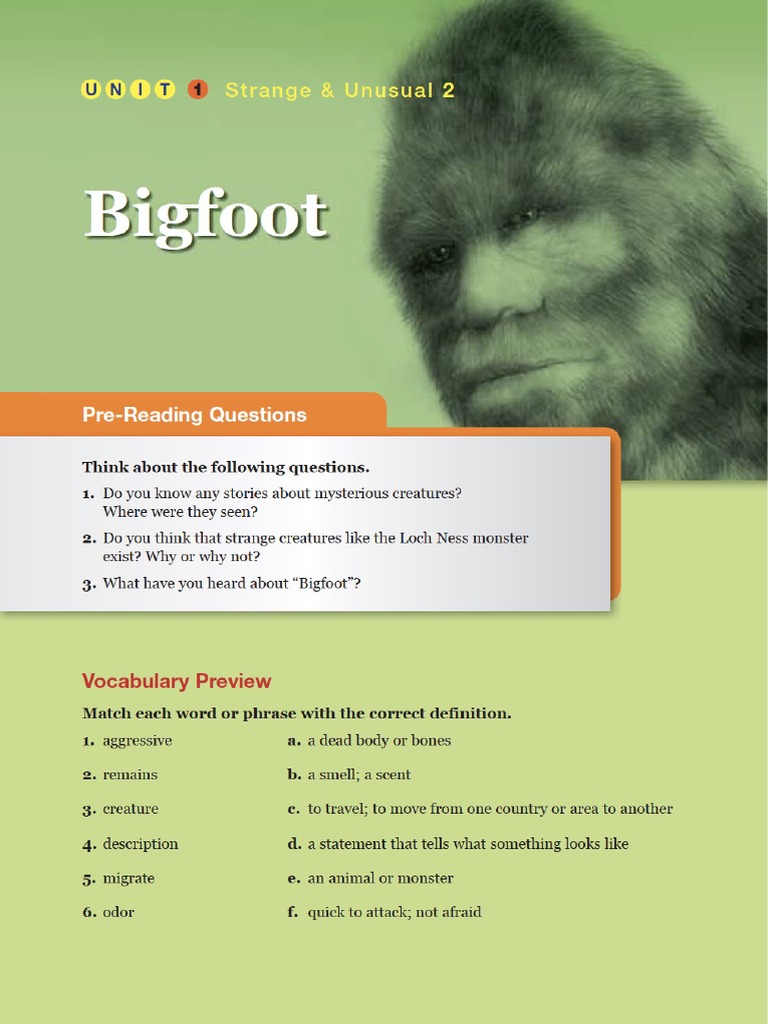Reading (For IELTS) - Unit 2 - Big Foot | PDF
