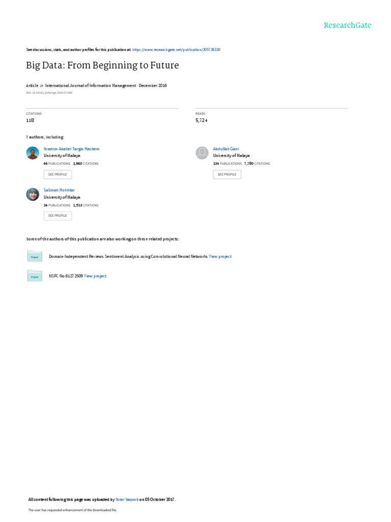 Yaqoob Et Al. - 2016 - Big Data From Beginning To Future | PDF | Big Data | Apache Hadoop