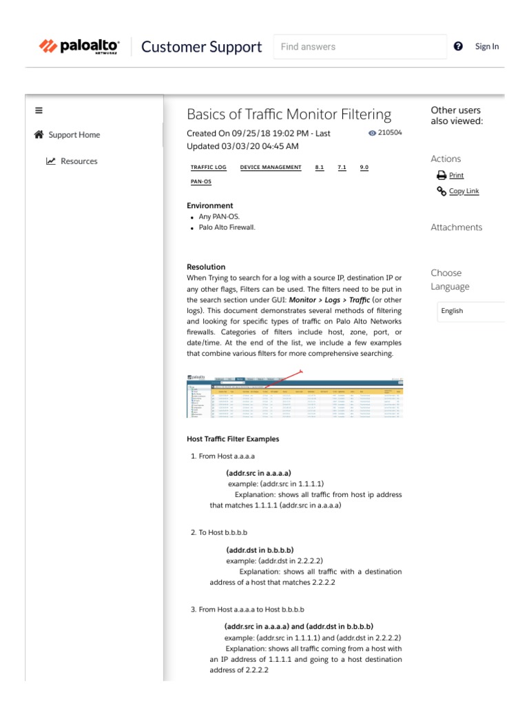 Basics of Traffic Monitor Filtering Knowledge Base Palo Alto Networks | PDF | Ip Address ...
