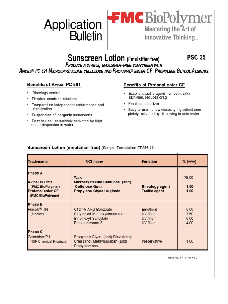 PSC-35 Sunscreen Lotion | PDF | Emulsion | Rheology