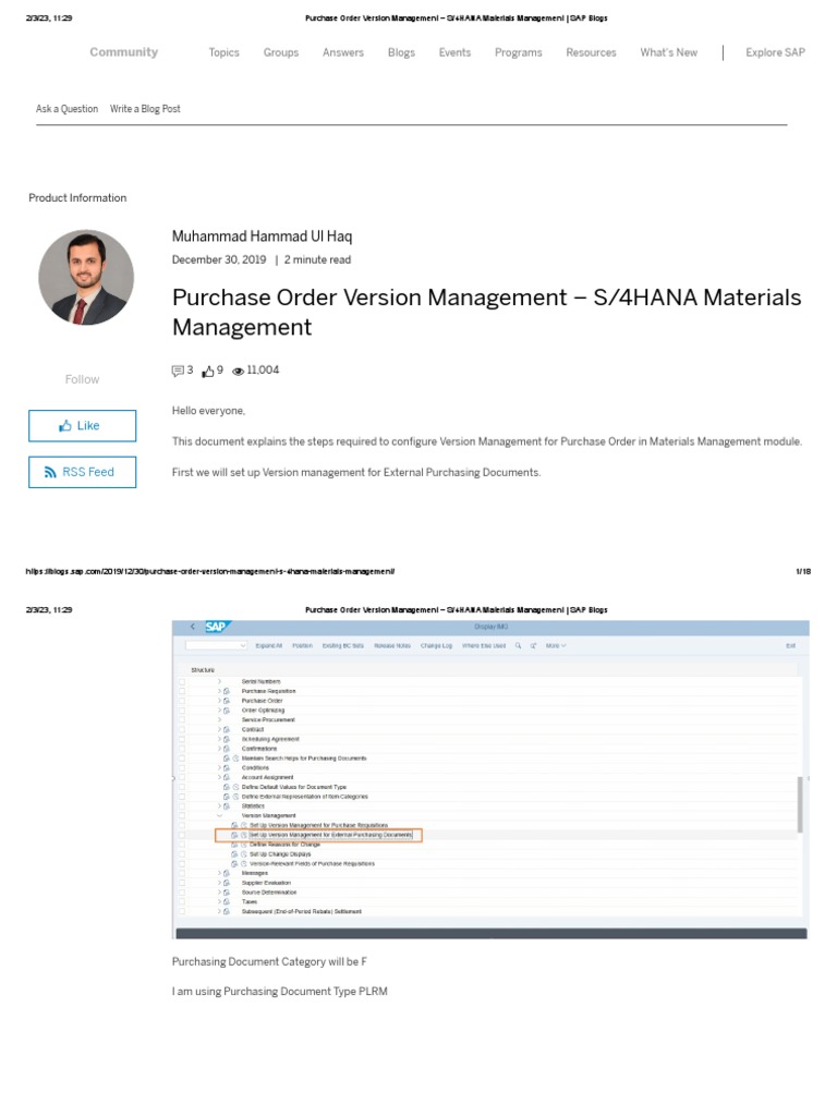 Purchase Order Version Management - S - 4HANA Materials Management | PDF | Information ...
