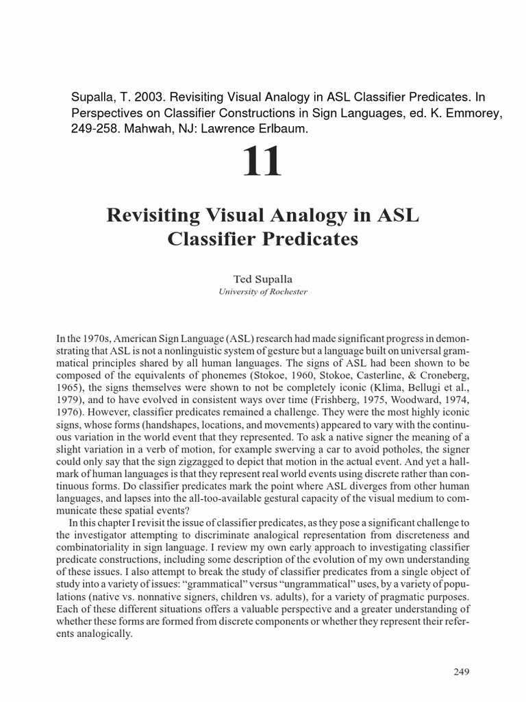 Supalla 2003 Classifier Predicates | Download Free PDF | American Sign ...