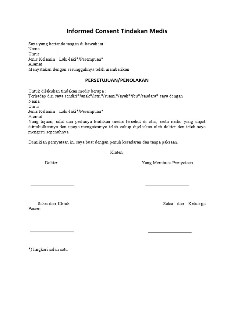 Contoh Informed Consent Tindakan Medis | PDF