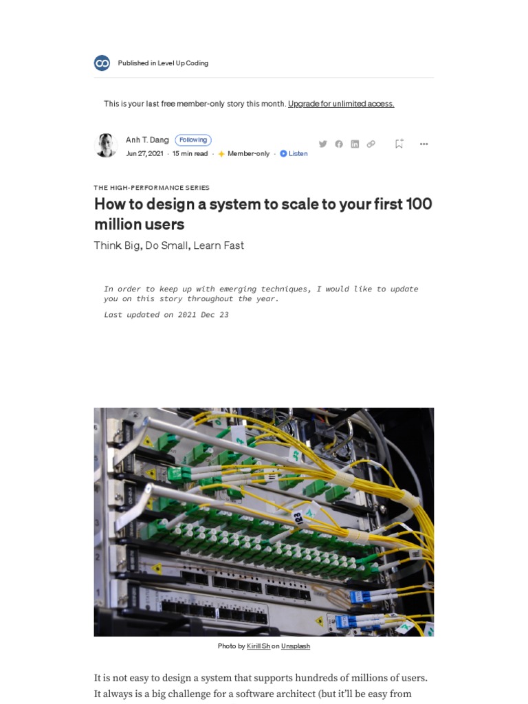 How To Design A System To Scale To Your First 100 Million Users - by Anh T. Dang - Level Up ...