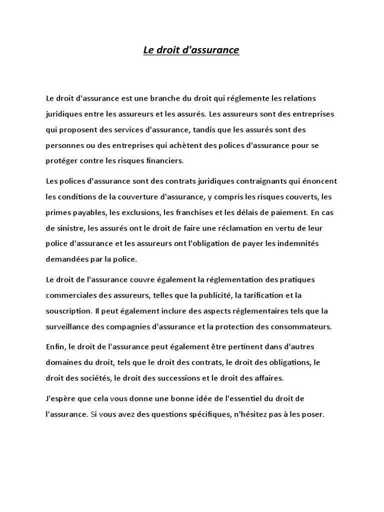 Comprendre le droit d'assurance | PDF