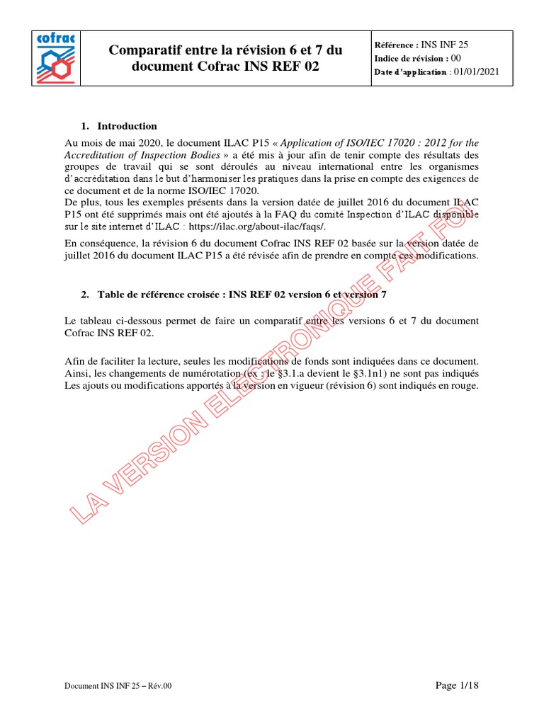 Comparatif INS REF 02 Révisions 6 et 7 | PDF