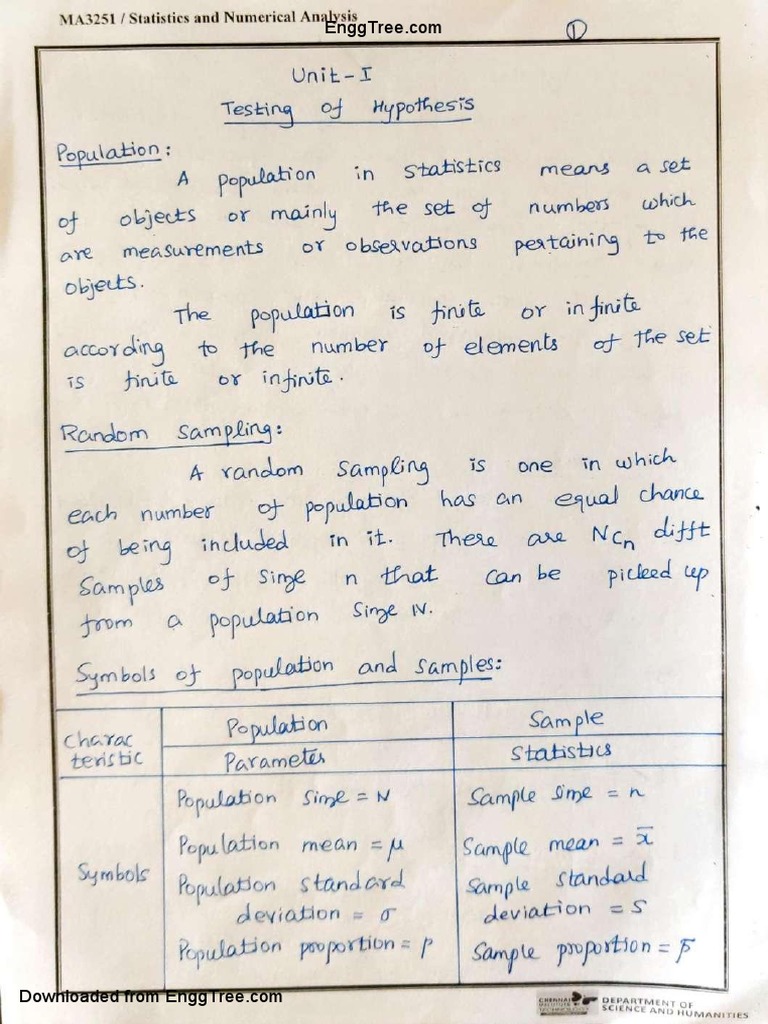 MA3251 Statistics and Numerical Methods Lecture Notes 1 | PDF