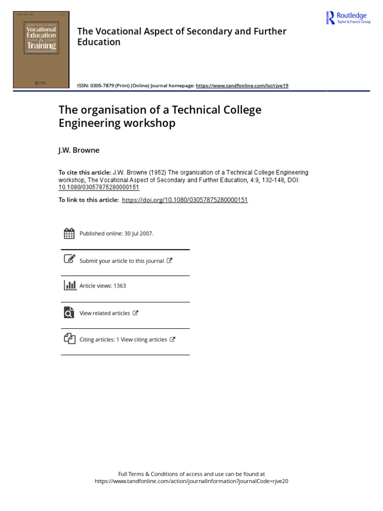 The Organisation of A Technical College Engineering Workshop | PDF ...