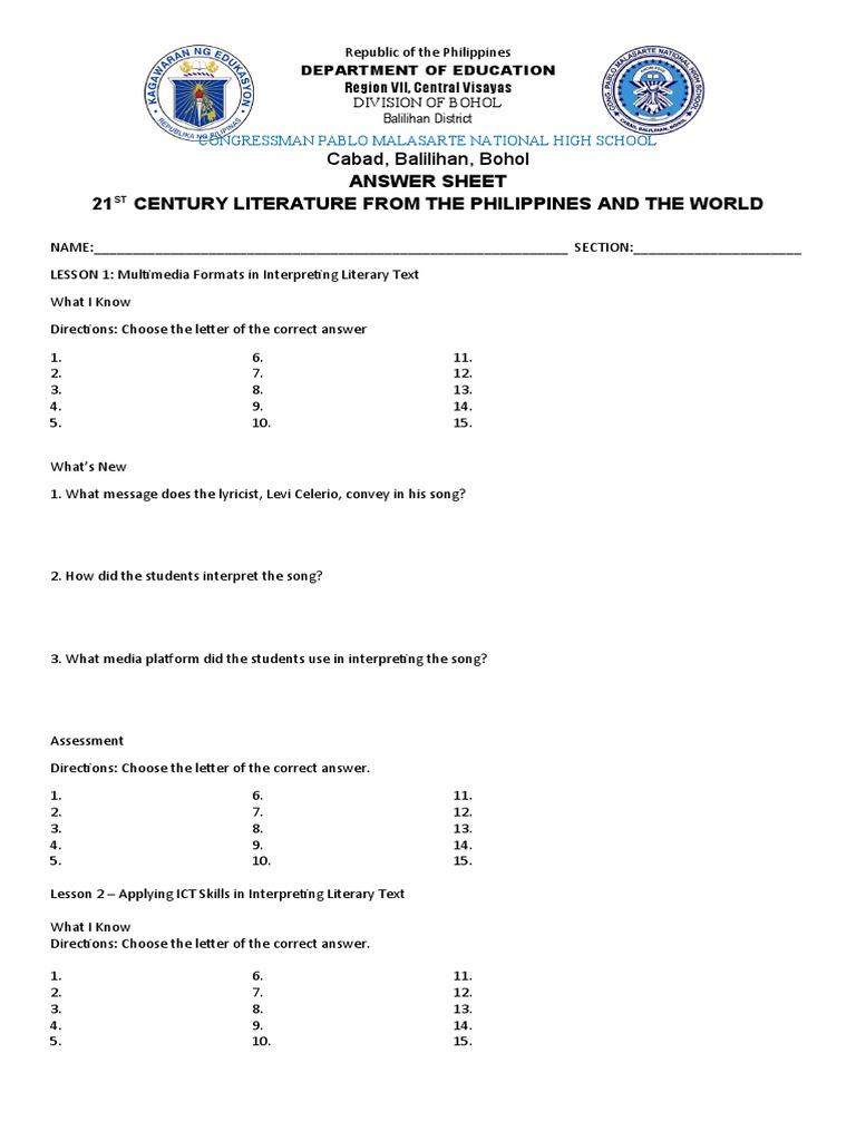Answer Sheet Lit | PDF