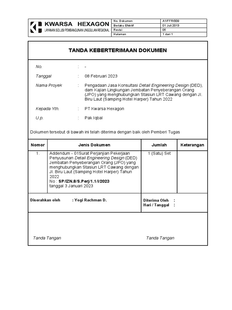 Format Tanda Terima Dokumen KK | PDF
