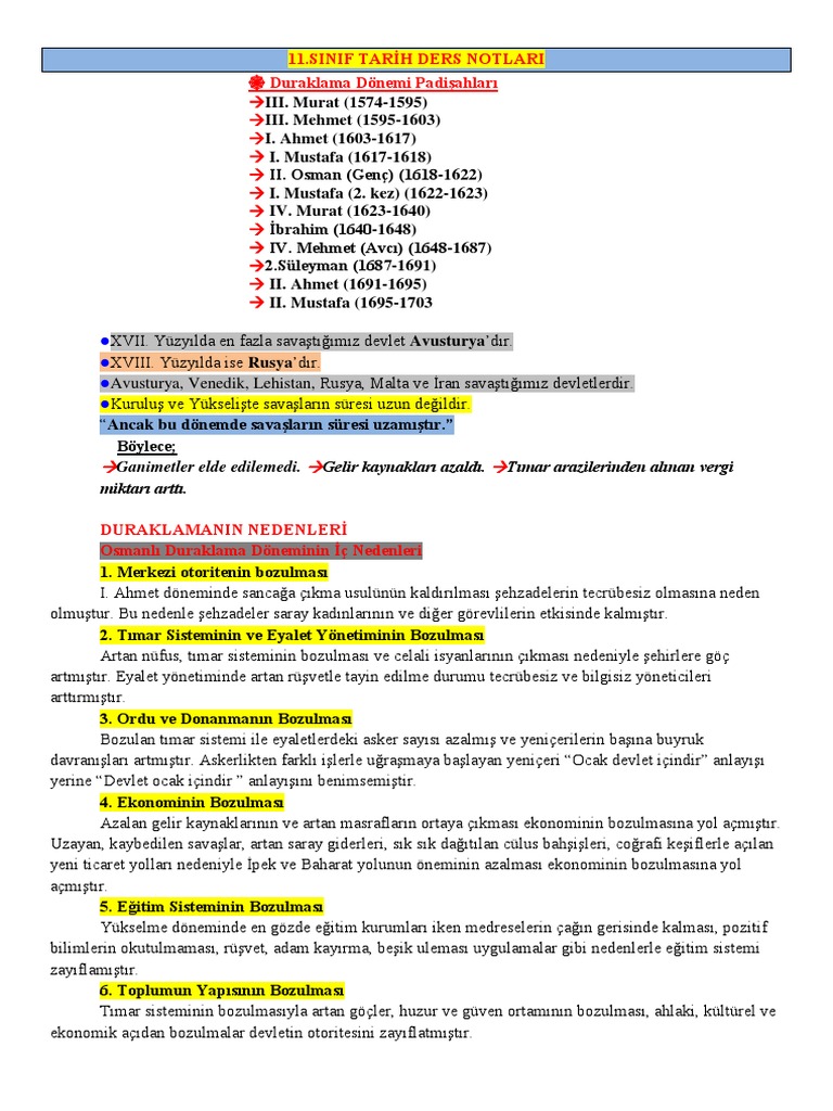 11.sinif Tari̇h Ders Notlari | PDF