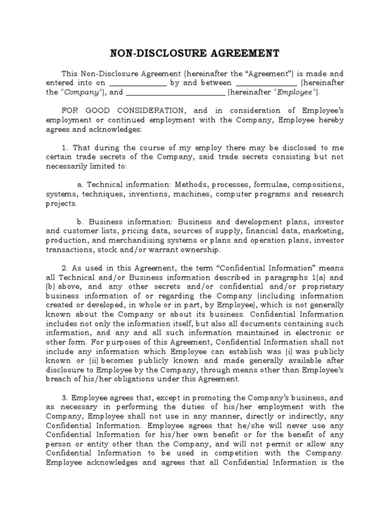 Non Disclosure Agreement Summary Pdf Non Disclosure Agreement