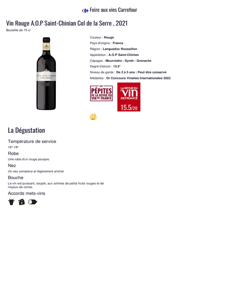 Vin Saint-Chinian Col de la Serre 2021 | PDF | Livres de cuisine ...