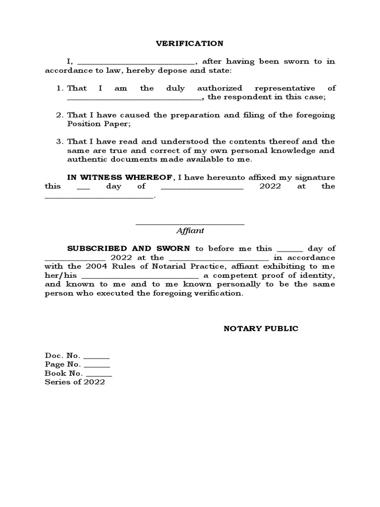 Verification and Secretary's Certificate-DRAFT | PDF | Affidavit ...