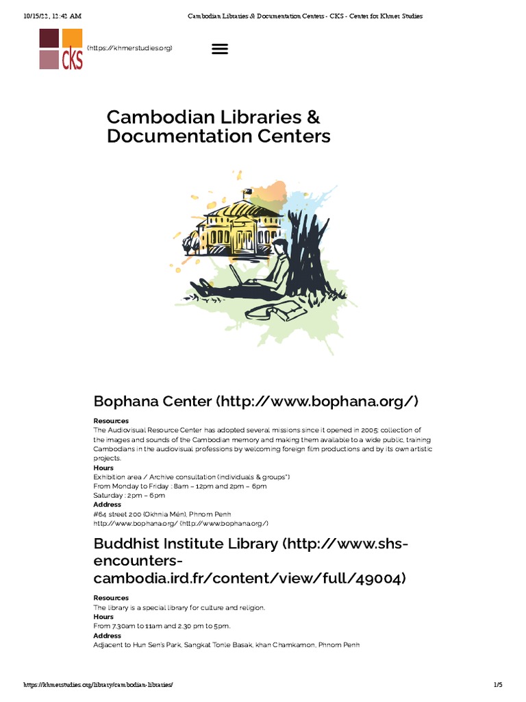 Cambodian Libraries & Documentation Centers - CKS - Center For Khmer Studies | PDF | Cambodia ...