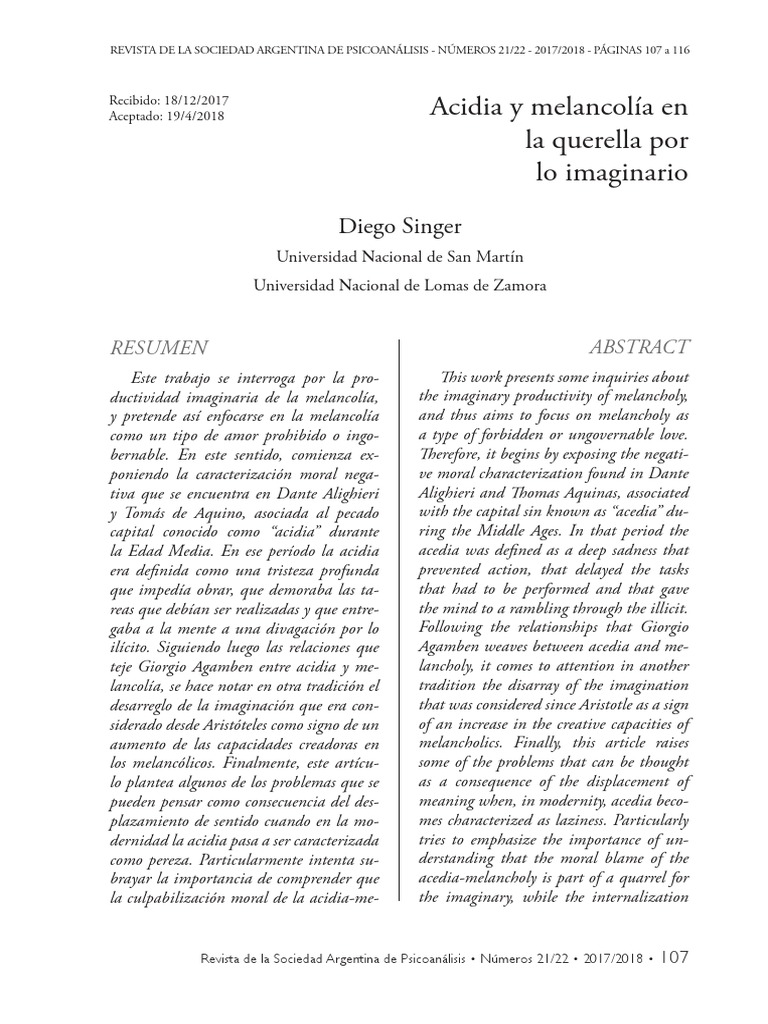 Acidia y Melancolía en La Querella Por Lo Imaginario | PDF