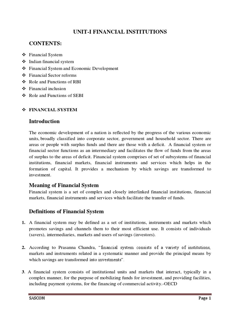 Unit-1 Financial Institutions-Final | PDF | Financial Markets | Reserve ...