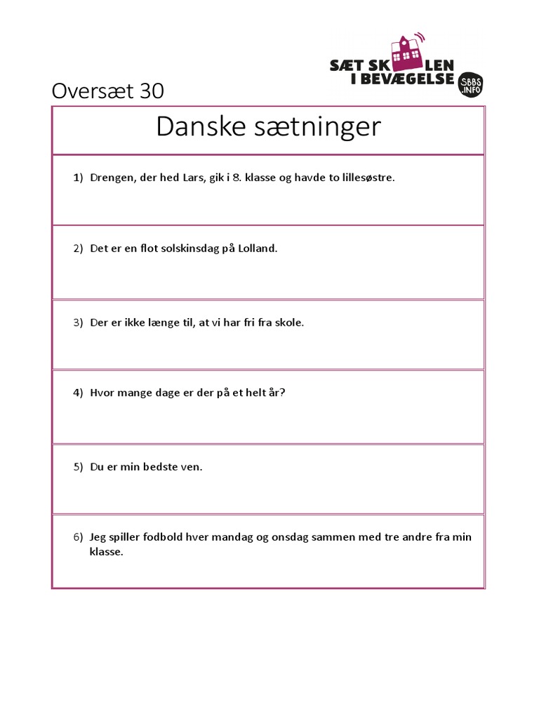 Danske Saetninger Og Engelske Facit Saetninger Oversaet 30 | PDF