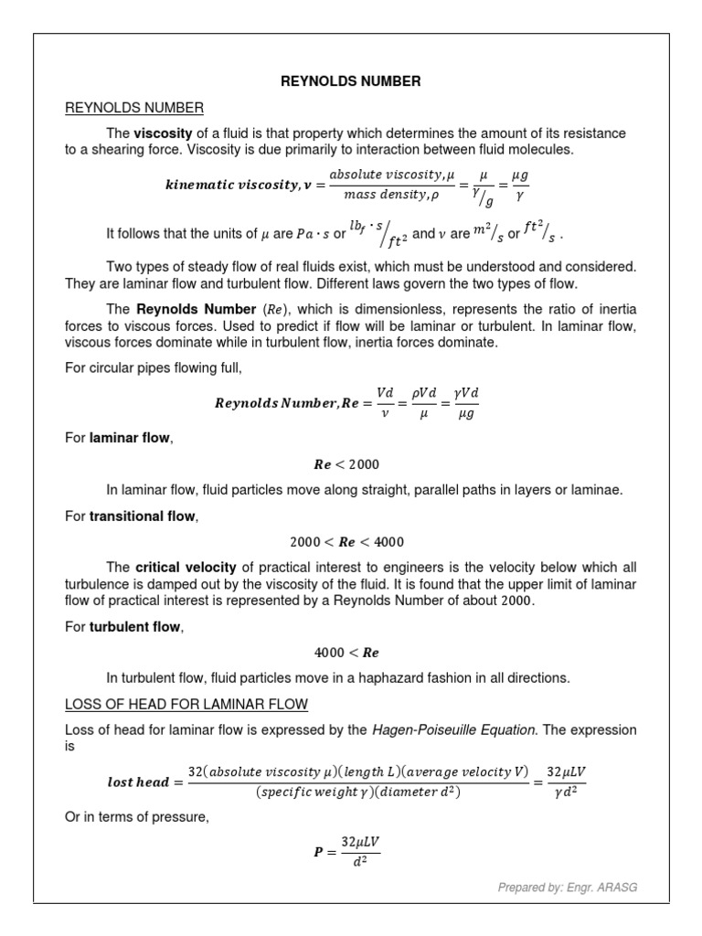 REYNOLDS NUMBER | PDF | Reynolds Number | Fluid Dynamics REYNOLDS NUMBER | PDF | Reynolds Number | Fluid Dynamics
